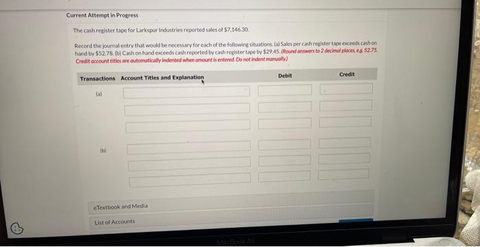 Solved The cashregister tape for Larkspur Industries | Chegg.com