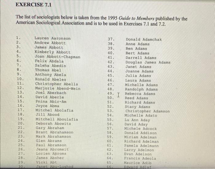 Solved The list of sociologists below is taken from the 1995 | Chegg.com