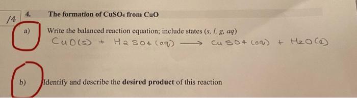 Solved The conversion of Cu(OH)2 to CuO a) Write the | Chegg.com
