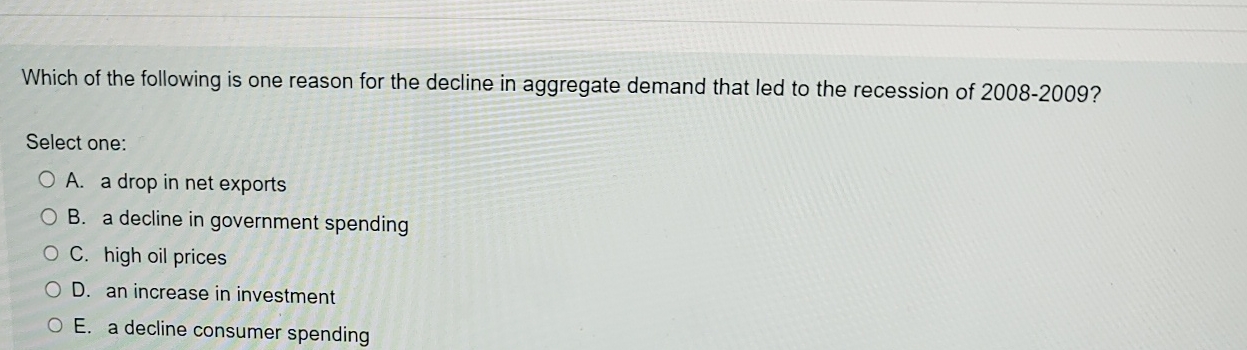 Solved Which of the following is one reason for the decline | Chegg.com