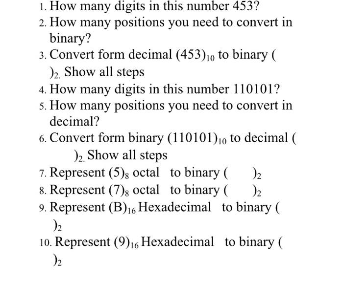 Solved 1. How many digits in this number 453? 2. How many | Chegg.com