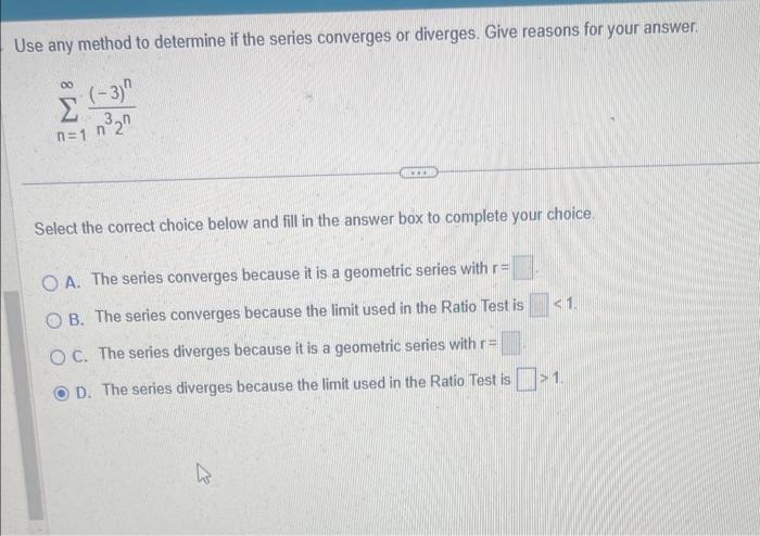 Solved Use any method to determine if the series converges | Chegg.com