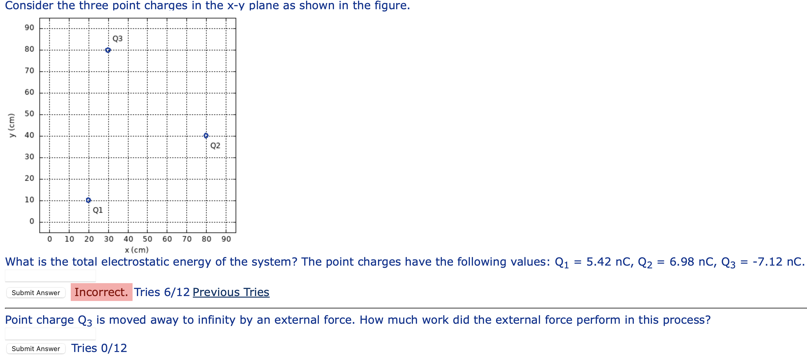 [Solved]: Consider the three point charges in the x - y plan