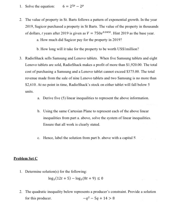 Solve the equation:6=22p-2pThe value of property in | Chegg.com