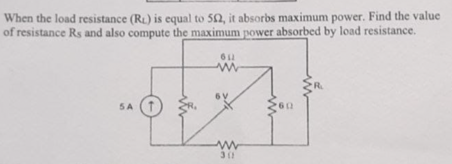 Solved When the load resistance (RL) ﻿is equal to 5Ω, ﻿it | Chegg.com
