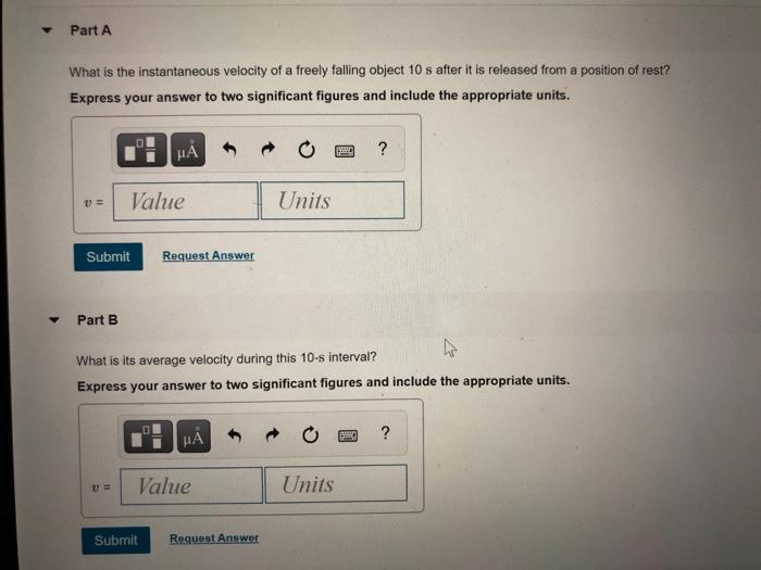 Solved Part A What is the instantaneous velocity of a freely | Chegg.com