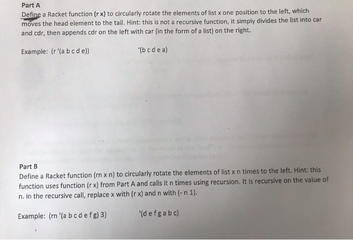 Solved Part A Define A Racket Function Rx To Circularly 