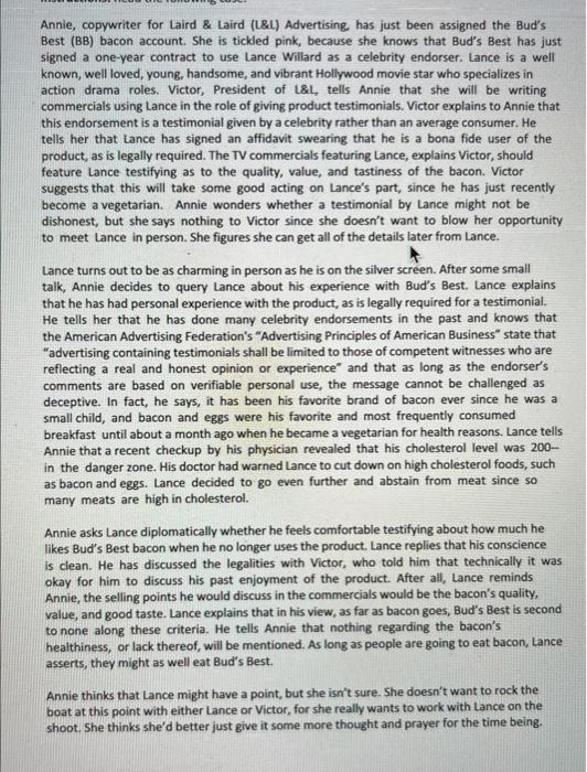 Solved Annie, copywriter for Laird \& Laird (L\&L) | Chegg.com