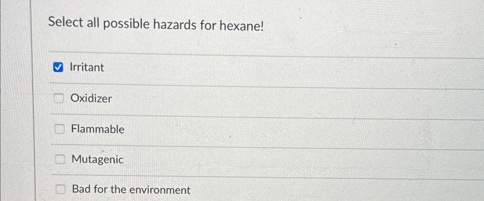 Solved Select all possible hazards for | Chegg.com