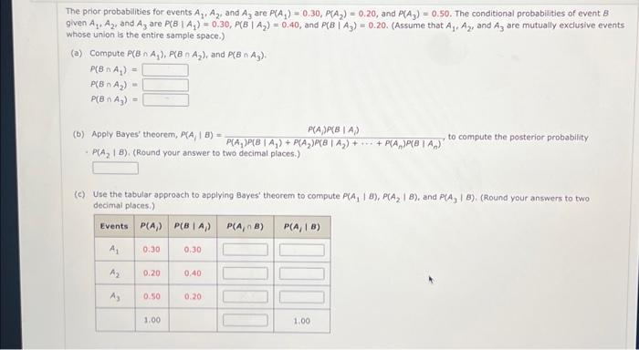 Solved The prior probablities for events A1,A2, and A3 are | Chegg.com
