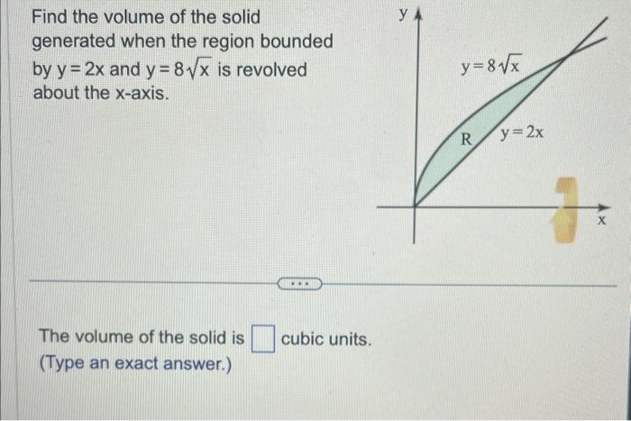 Solved Find the volume of the solid generated when the | Chegg.com