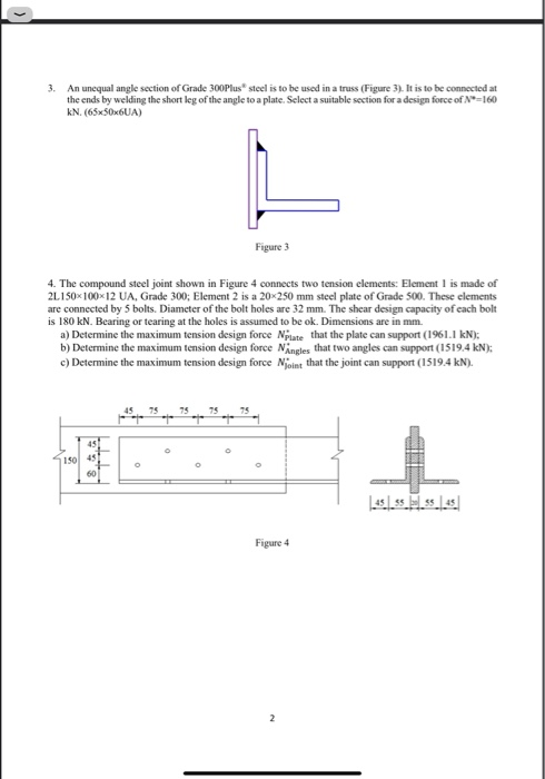Solved 3. An unequal angle section of Grade 300 Plus steel | Chegg.com