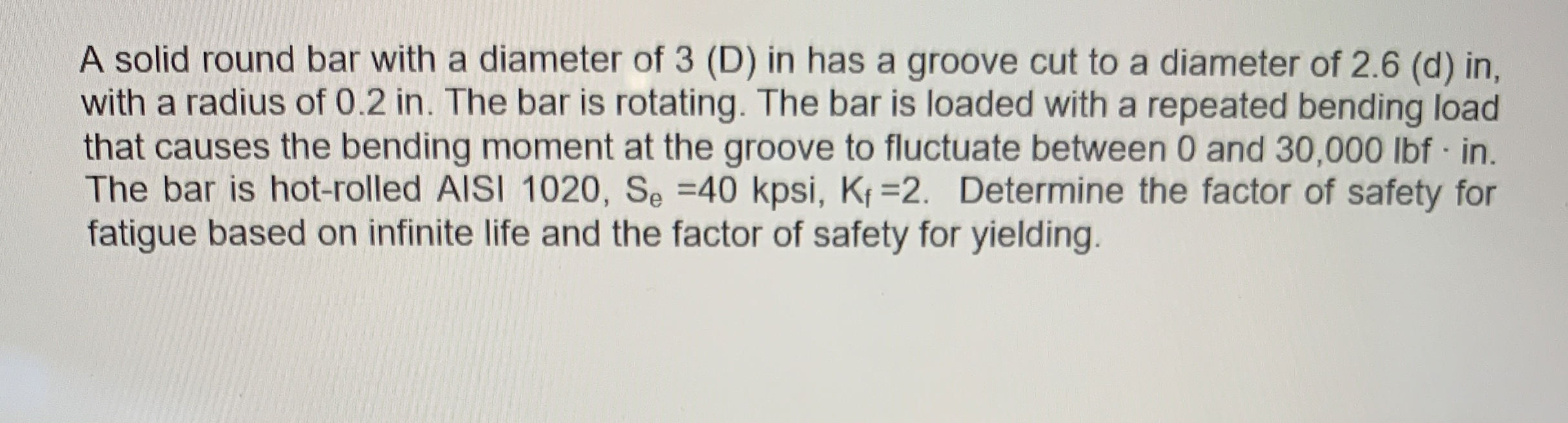 Solved A solid round bar with a diameter of 3(D) ﻿in has a | Chegg.com