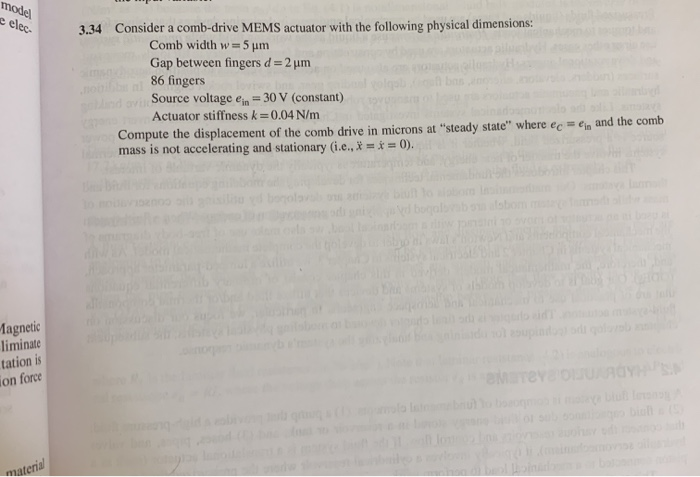 Solved model e elec. 3.34 Consider a comb-drive MEMS | Chegg.com