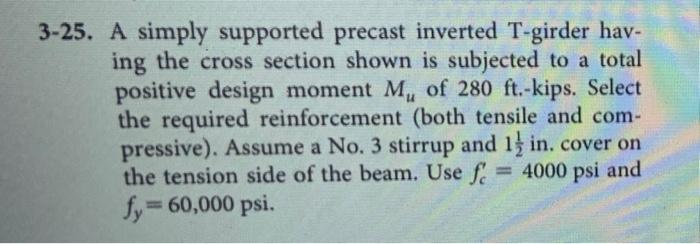 Solved 3-25. A simply supported precast inverted T-girder | Chegg.com