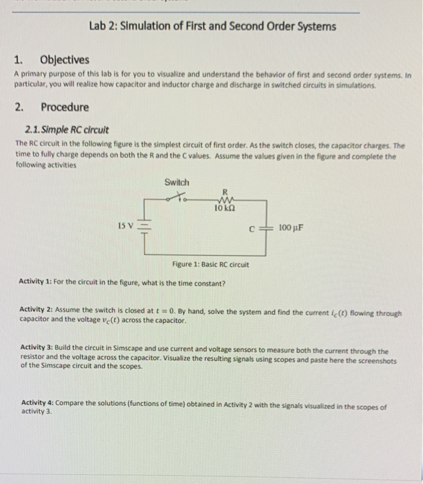 Solved Lab 2: Simulation of First and Second Order Systems | Chegg.com