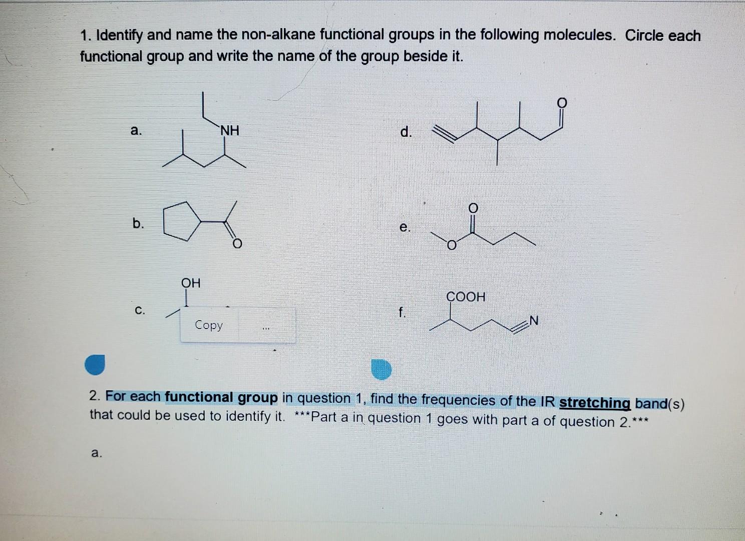 Solved 1. Identify and name the non-alkane functional groups | Chegg.com