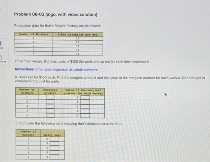 Solved Problem 08-02 (algo, with video solution) Production | Chegg.com