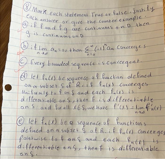 Solved (8) Mark each statement True or false. Justify each | Chegg.com