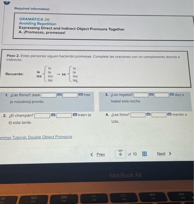 Solved GRAMÁTICA 26 Avoiding Repetition Expressing Direct | Chegg.com