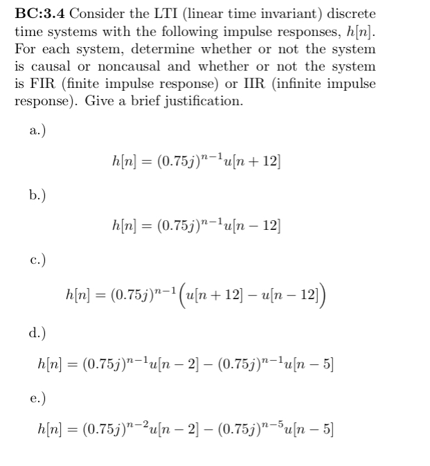 Solved BC:3.4 ﻿Consider the LTI (linear time invariant) | Chegg.com