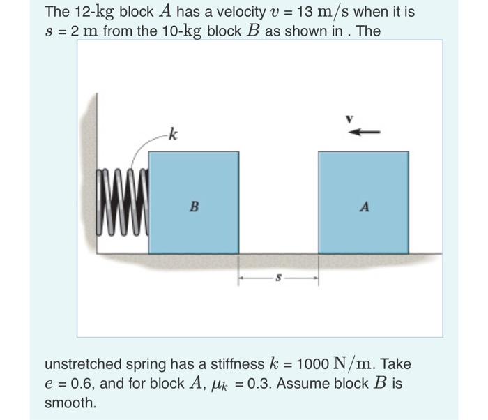 Solved The 12-kg block A has a velocity v=13 m/s when it is | Chegg.com