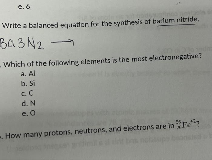 Solved e. 6 nooo Write a balanced equation for the synthesis | Chegg.com