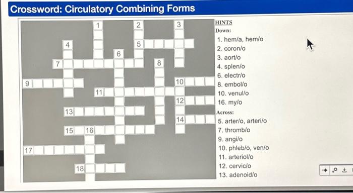 Solved Crossword: Circulatory Combining Forms 2 3 CO 17 7 4 | Chegg.com