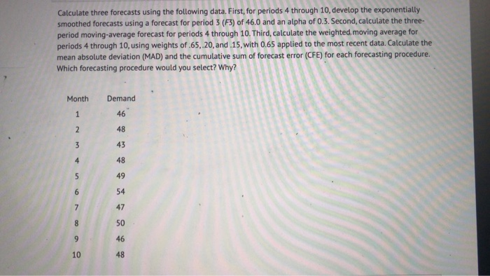 Solved Calculate three forecasts using the following data. | Chegg.com