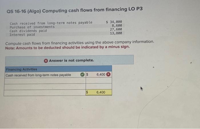 Solved QS 16-16 (Algo) Computing cash flows from financing | Chegg.com