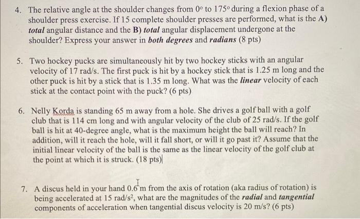Solved 4. The relative angle at the shoulder changes from 0∘ | Chegg.com
