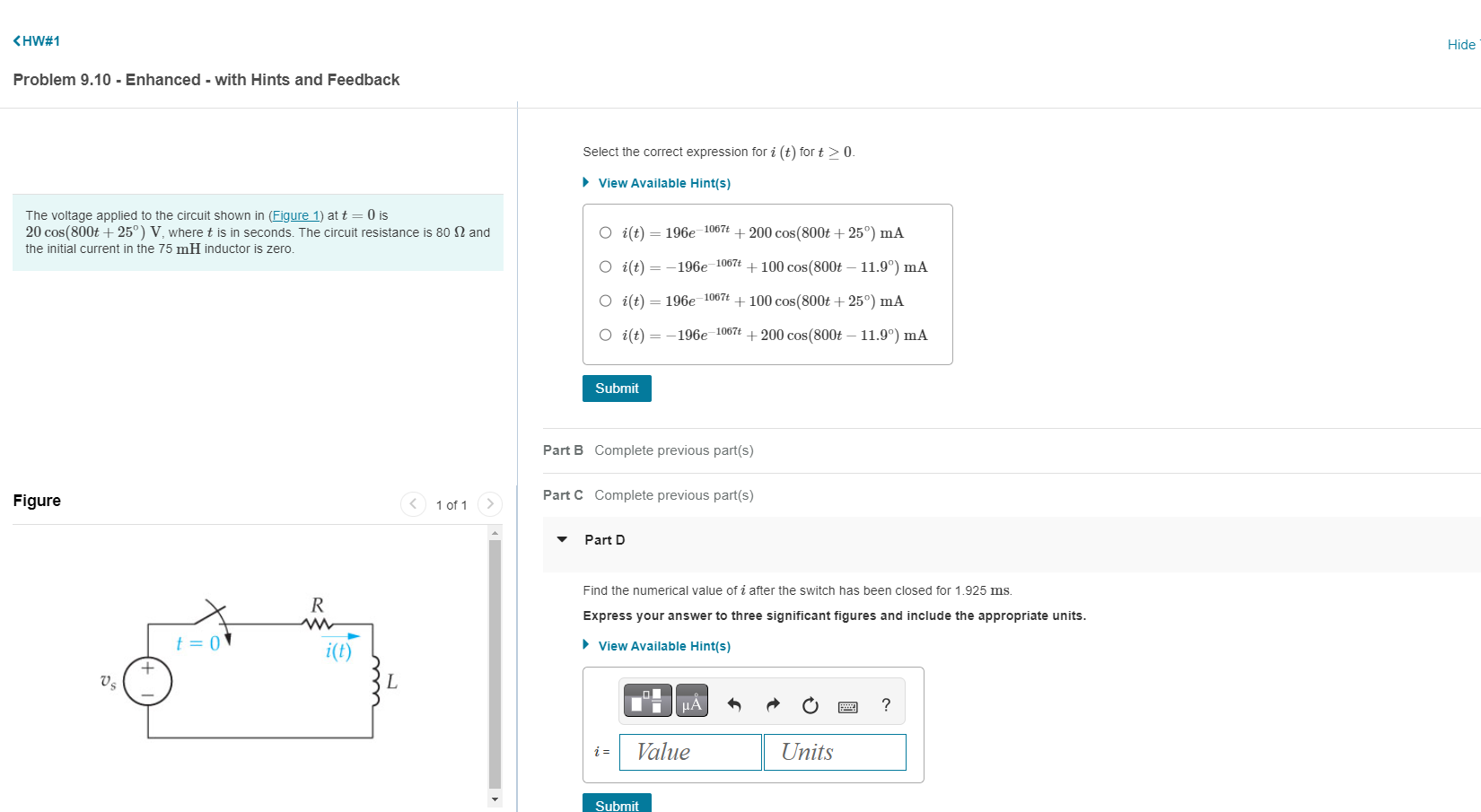 Solved Problem 9.10 - ﻿Enhanced - ﻿with Hints and | Chegg.com