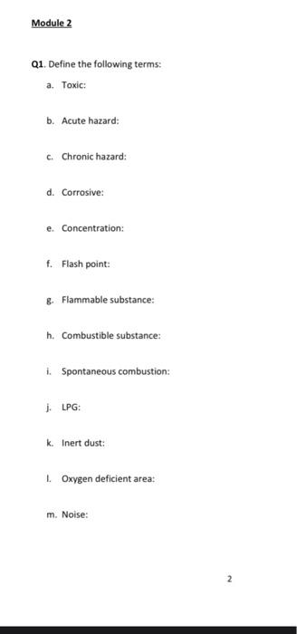 Solved Q1. Define the following terms: a. Toxic: b. Acute | Chegg.com