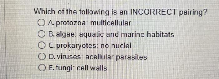 Solved Which of the following is an INCORRECT pairing? O A. | Chegg.com