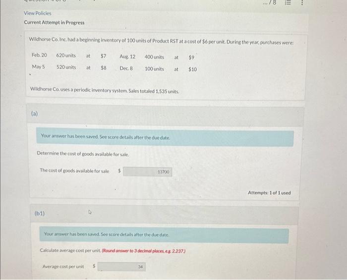 Solved View Policies Current Attempt in Progress Widhorse | Chegg.com