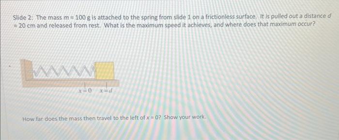 Solved Slide 2: The mass m=100 g is attached to the spring | Chegg.com