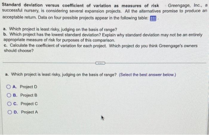 Solved Standard deviation versus coefficient of variation as | Chegg.com