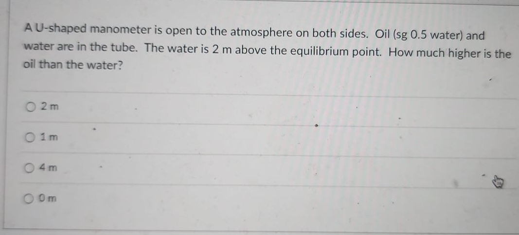 Solved A U-shaped manometer is open to the atmosphere on | Chegg.com