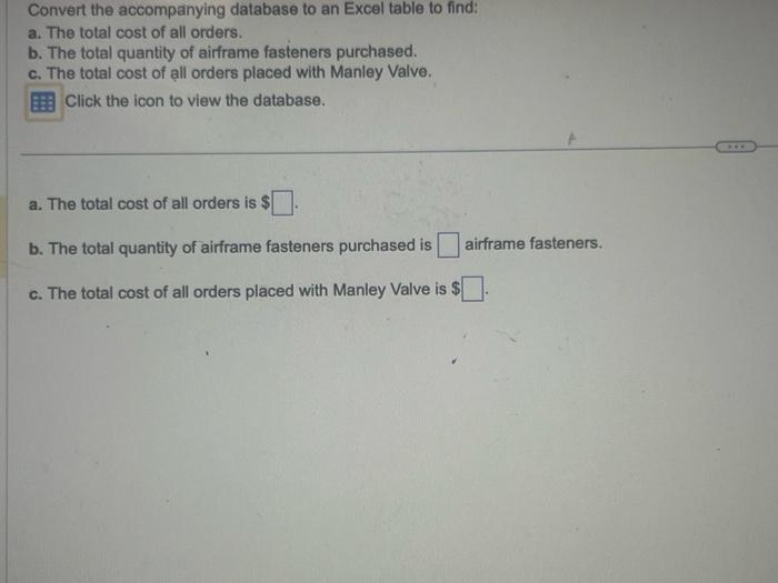 Solved Convert the accompanying database to an Excel table | Chegg.com
