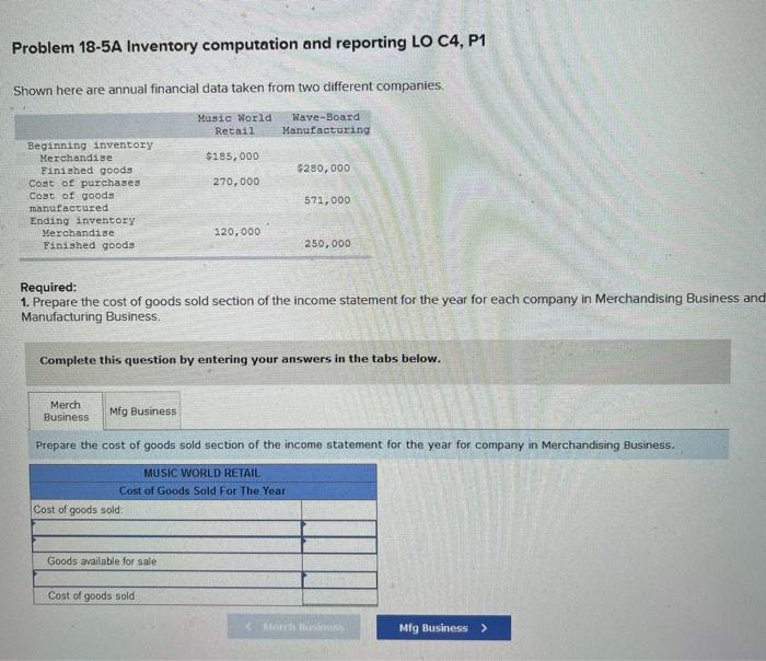 Solved Problem 18-5A Inventory computation and reporting LO | Chegg.com