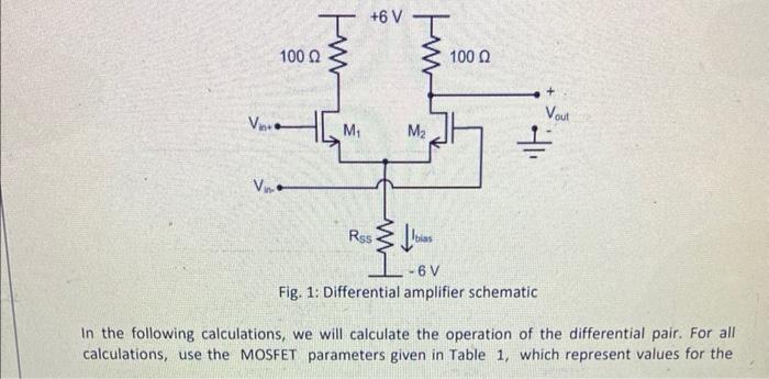 Fig. 1: Differential amplifier schematic In the | Chegg.com