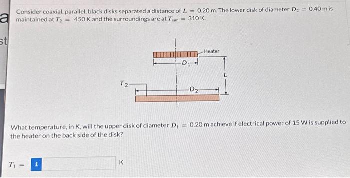 Solved Consider coaxial, parallel, black disks separated a | Chegg.com