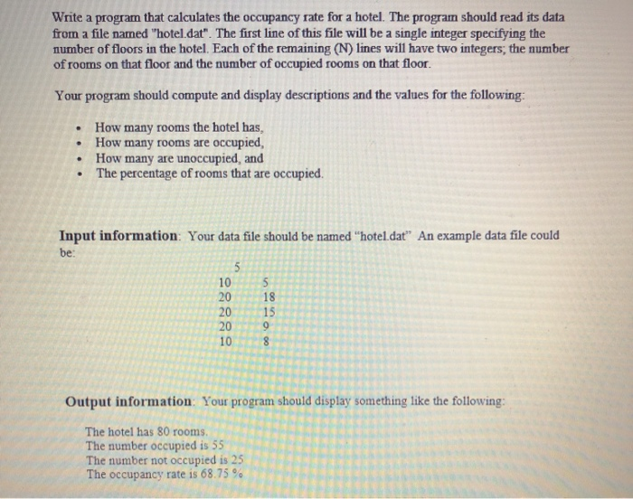 Solved Write a program that calculates the occupancy rate | Chegg.com