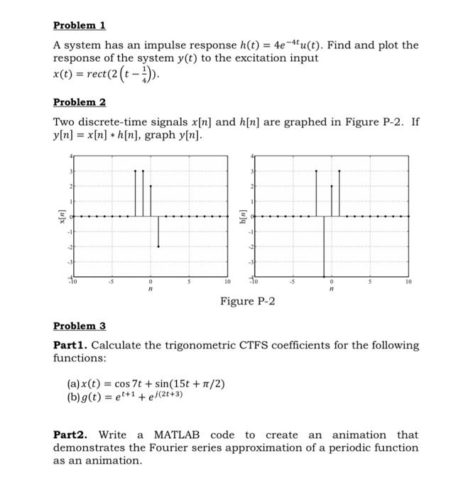Solved Problem 1 A system has an impulse response h(t) = | Chegg.com