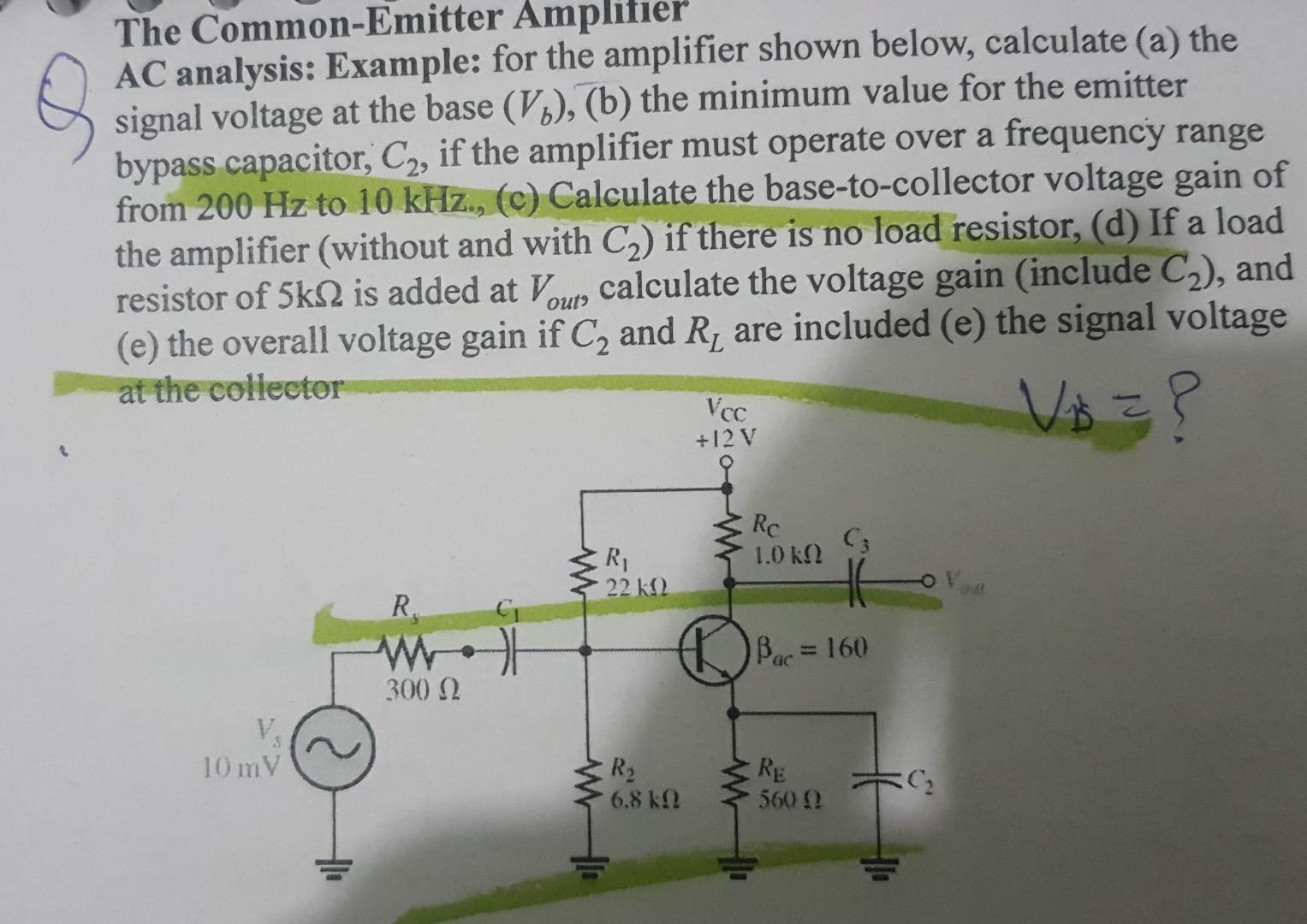 Solved Q The Common-Emitter Amplifier AC analysis: Example: | Chegg.com