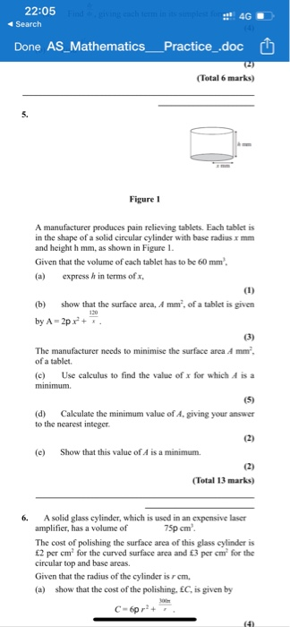 Solved 22:05 Search 4G Done AS_Mathematics Practice_.doc cu | Chegg.com