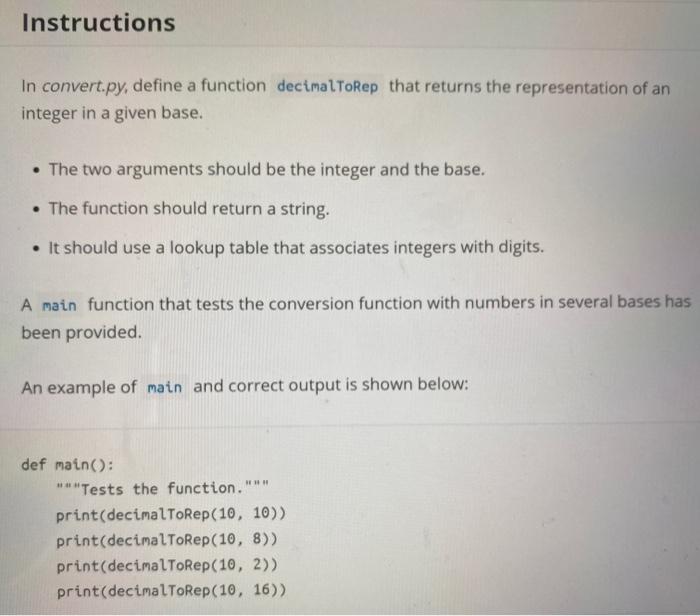 Solved Instructions In convert.py, define a function | Chegg.com