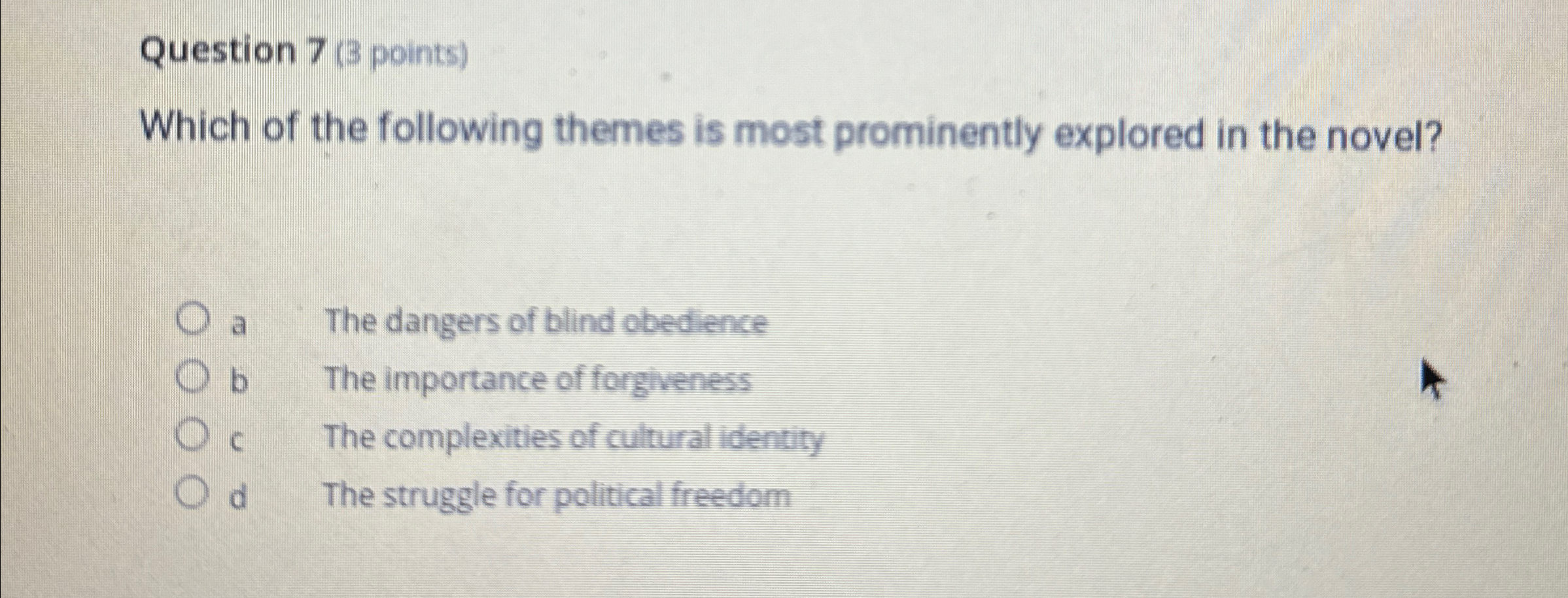 Solved Question 7 (3 ﻿points)Which of the following themes | Chegg.com