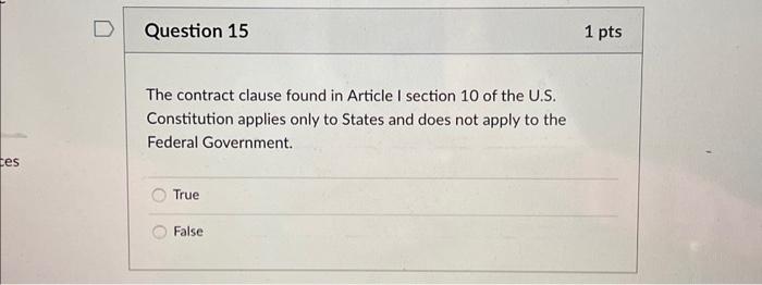 Solved The contract clause found in Article I section 10 of | Chegg.com