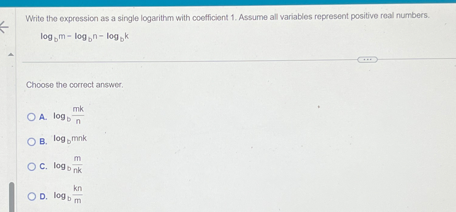Solved Write the expression as a single logarithm with | Chegg.com